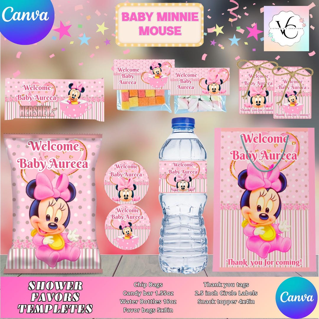 Baby Minnie Mouse Bundle 7 Favors: Chips, Water and More. Editable in ...
