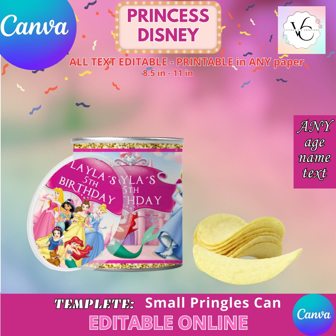 Princess - Pringles Small Can Template, EDIT Yourself in CANVA - Etsy