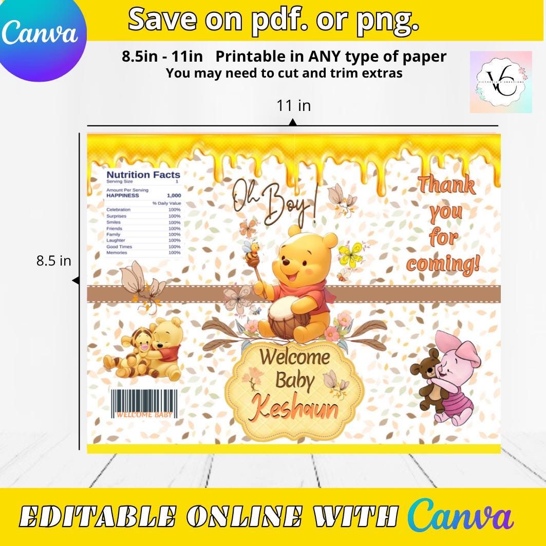 Baby Winnie the Pooh - Chips Bag Template, EDIT Yourself in CANVA - Etsy