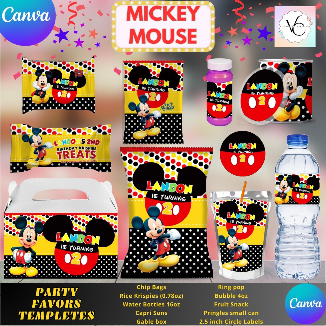 Party Labels Mickey Mouse Red 10 Party Favor Labels Digital Download ...