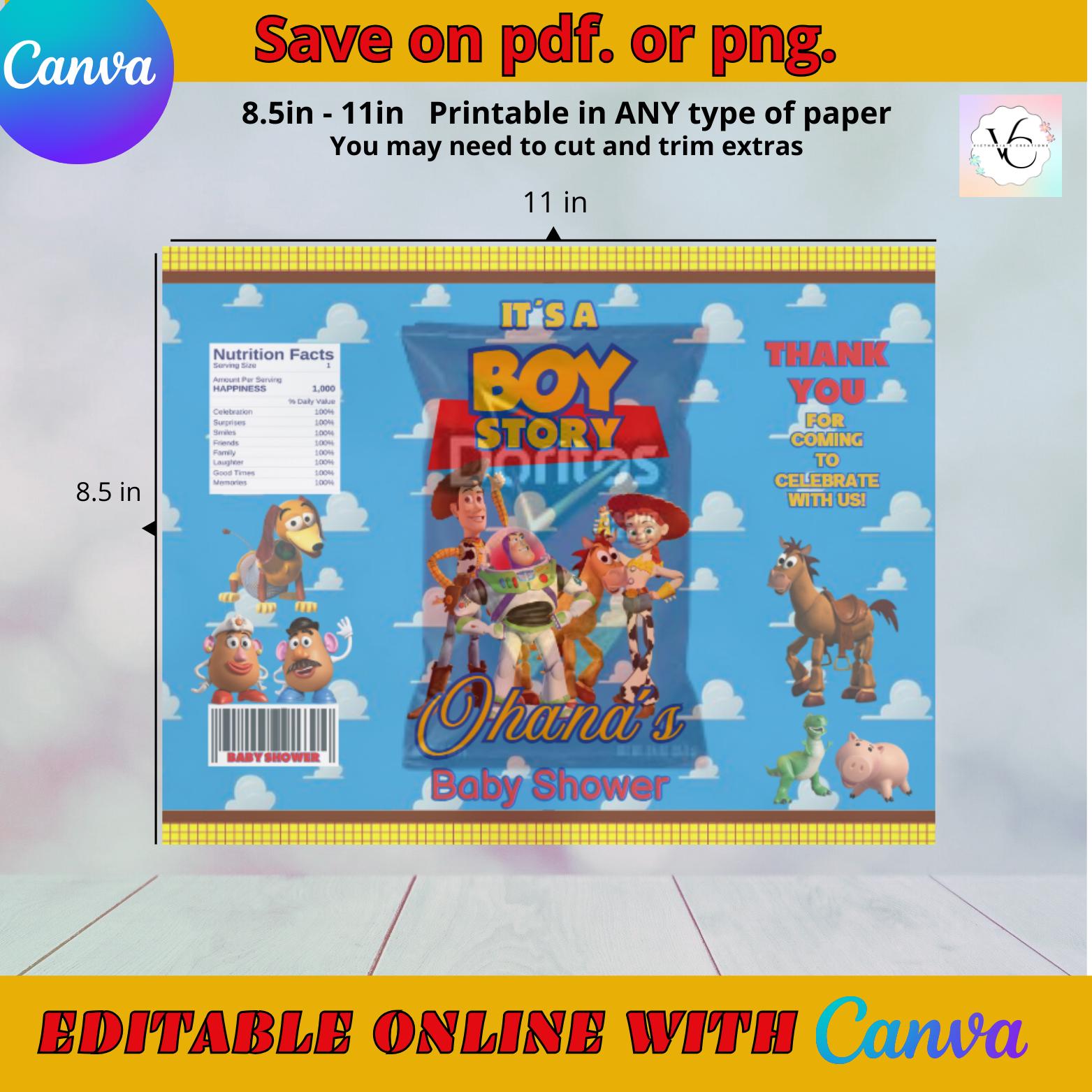 Toy Story Baby Shower - Chips Bag, EDIT Yourself in CANVA. Party Kit ...