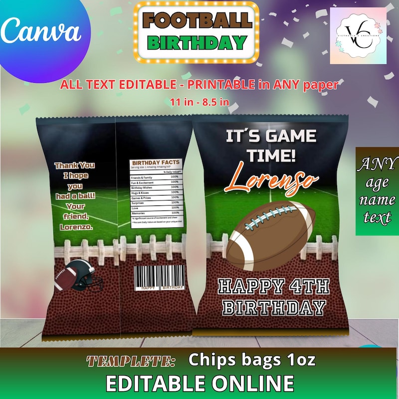 Chip Bags Football Theme - Etsy