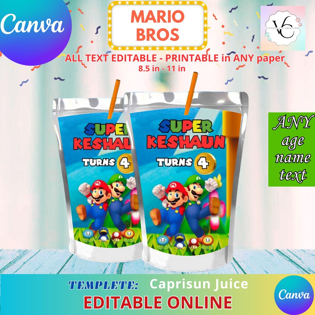 Mario Birthday - Juice Labels Template, Capri Sun EDIT Yourself in ...
