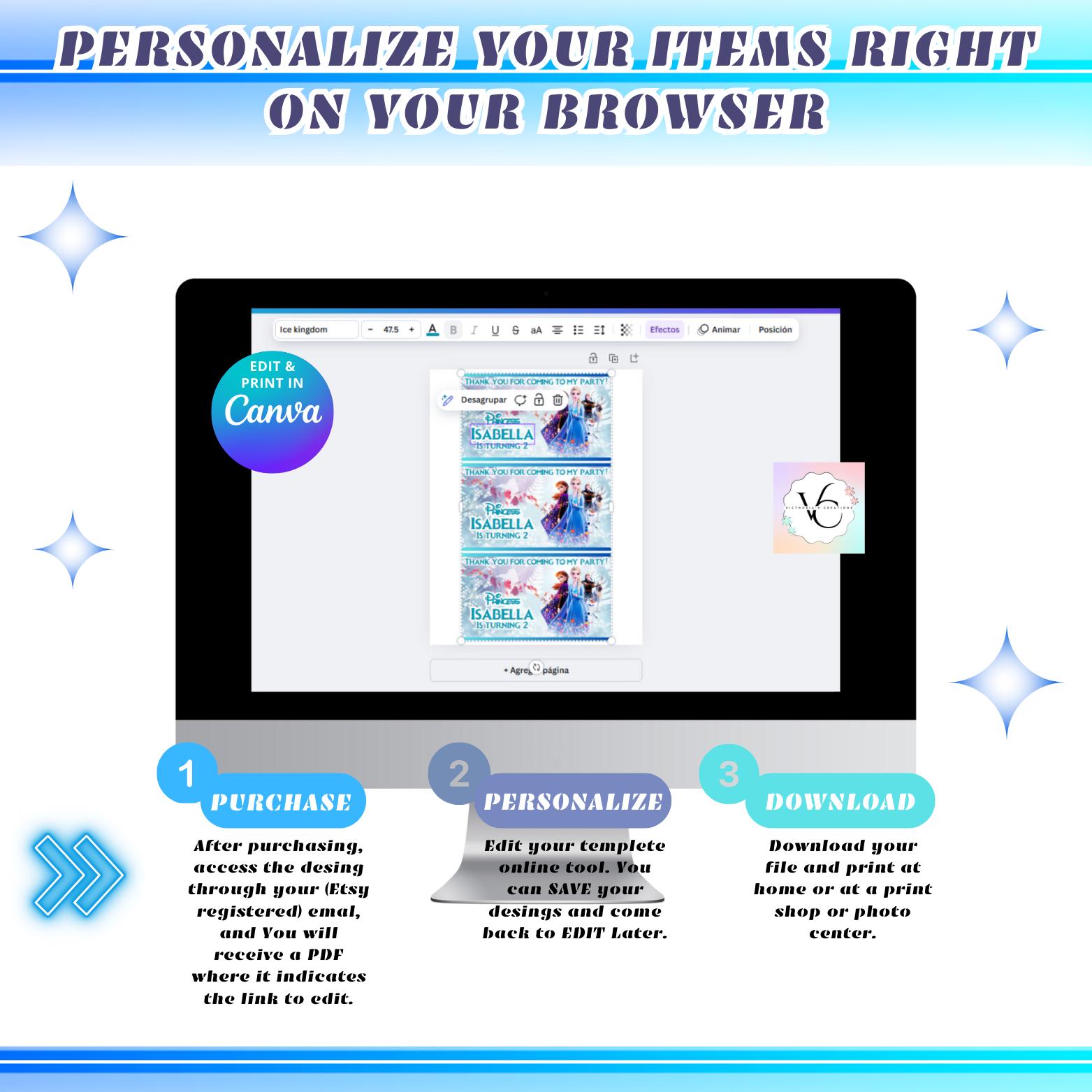 Frozen - Gable Box Template, Edit Yourself in CANVA. Party Kit. Instant ...