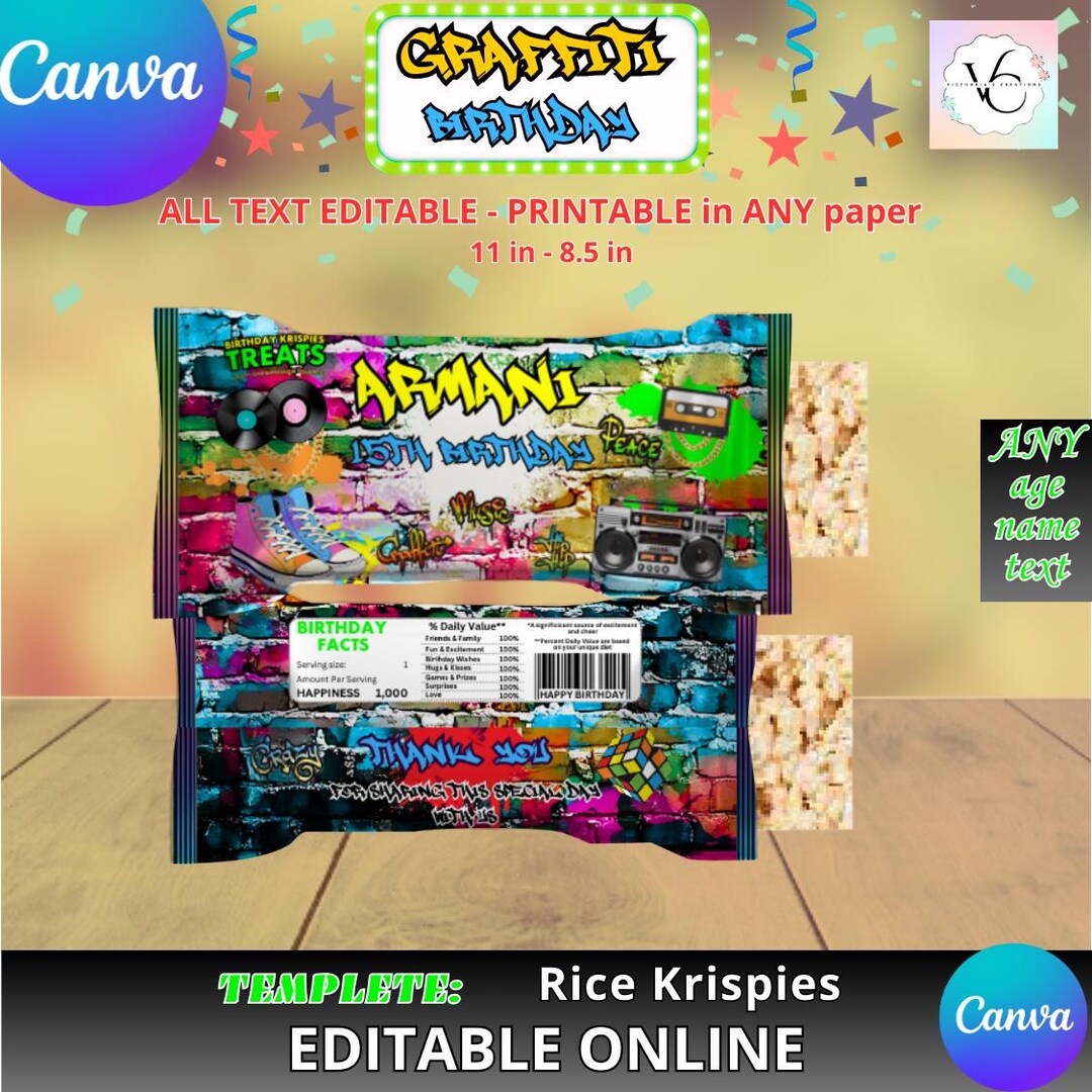 Graffiti Birthday - Rice Krispies Treats Template, EDIT Yourself in ...