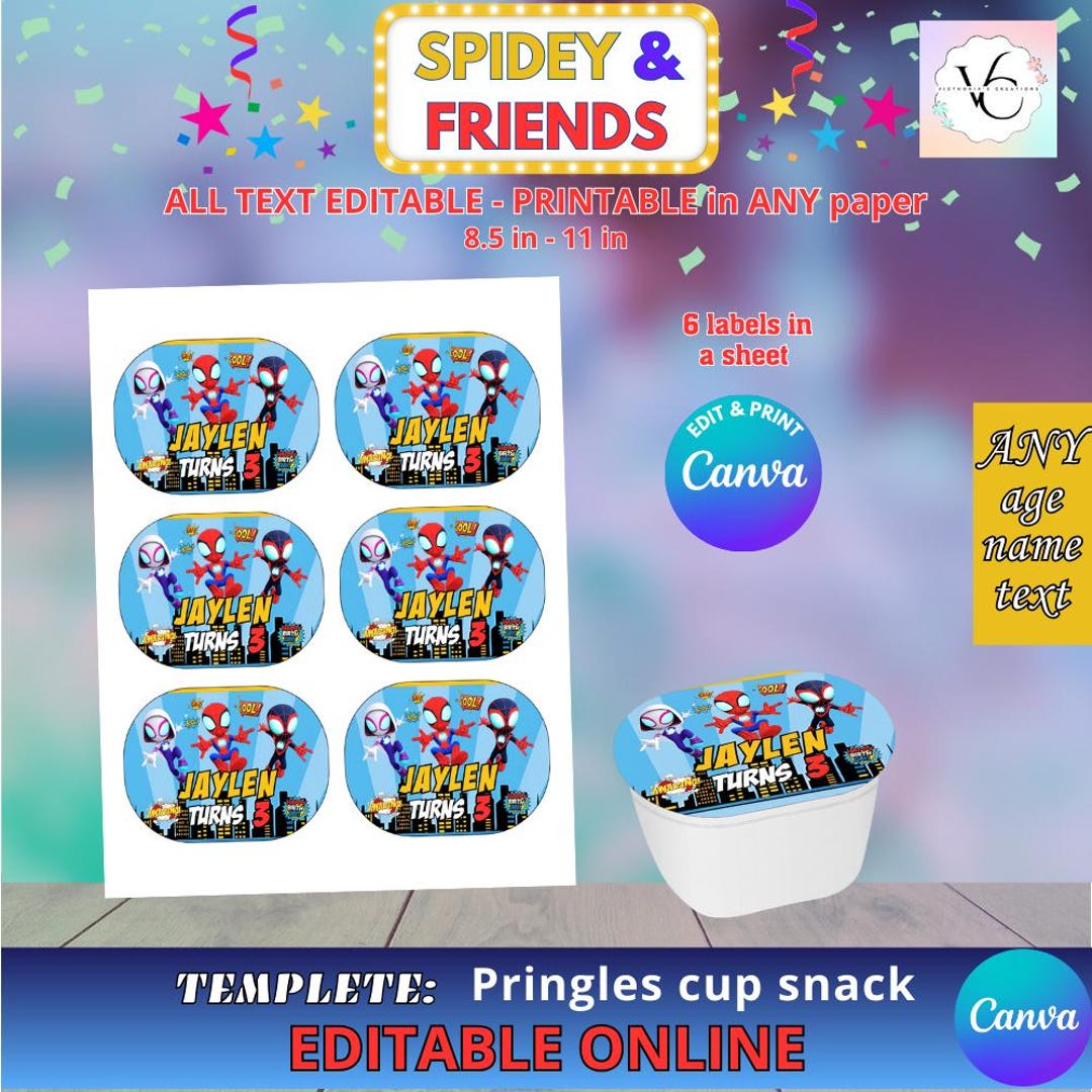Spidey and Friends Pringles Cup Snack Template, EDIT Yourself in CANVA ...