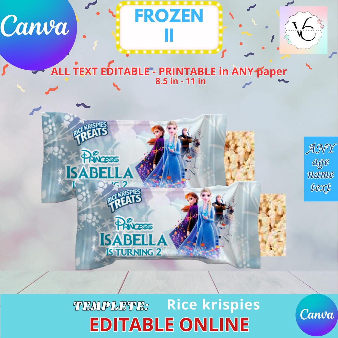 Frozen - Rice Krispies Treats Template, EDIT Yourself in CANVA - Etsy