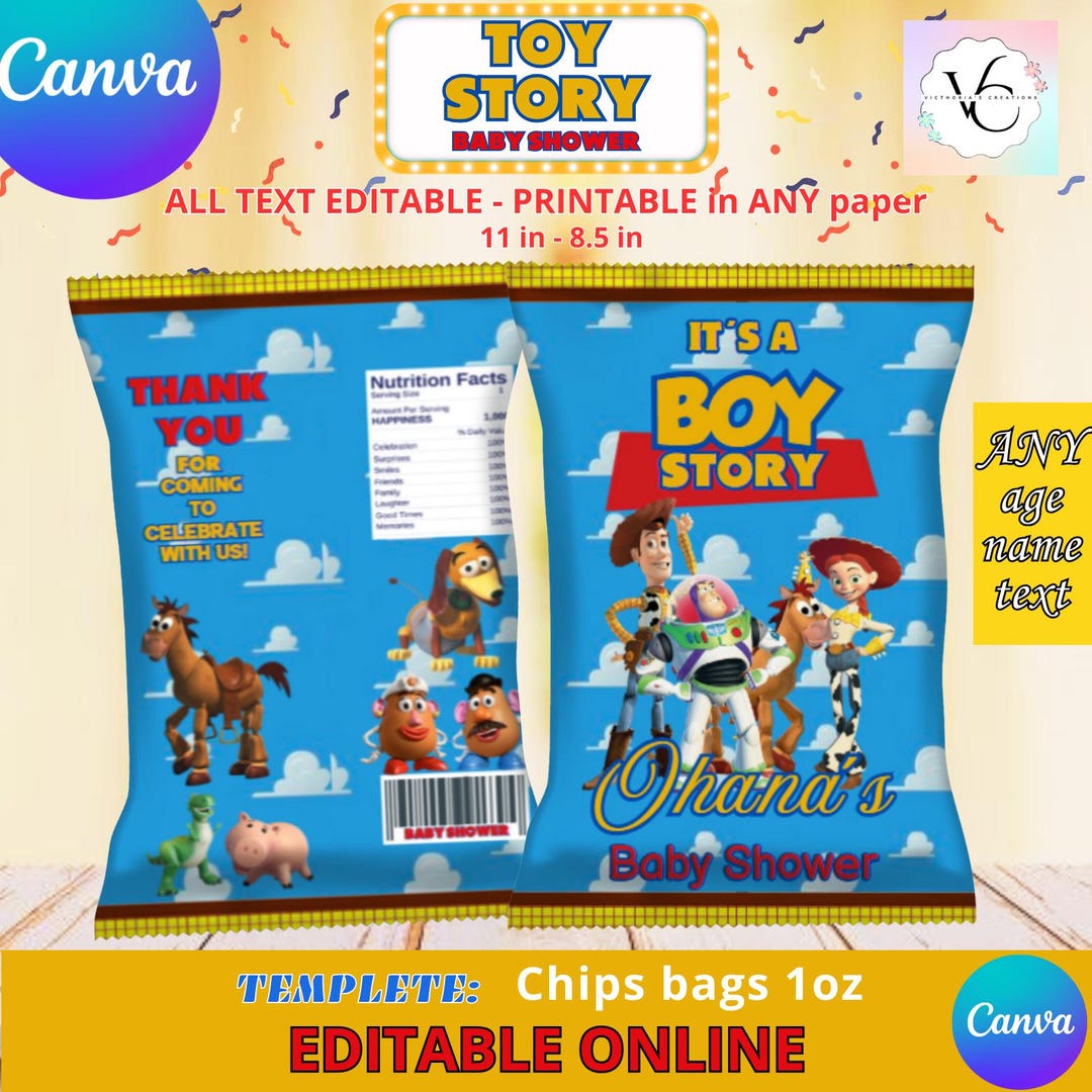 Toy Story Baby Shower - Chips Bag, EDIT Yourself in CANVA. Party Kit ...