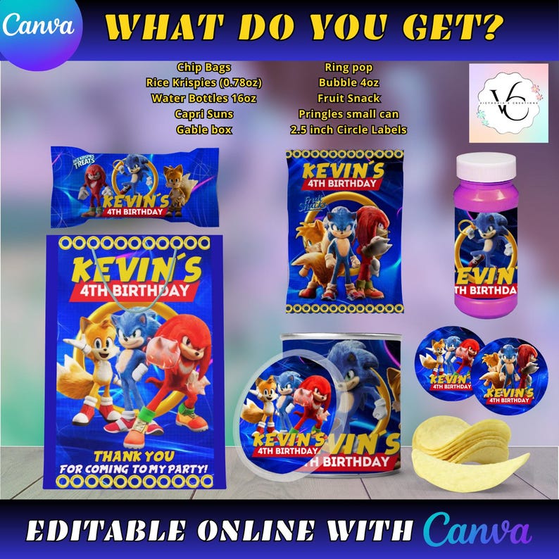 Party Labels - Sonic - 10 Party Favor Labels - Digital Download- PDF ...