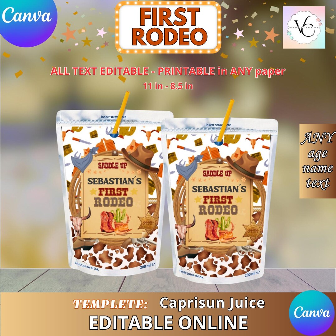 First Rodeo Birthday - Juice Labels Template, Capri Sun EDIT Yourself ...