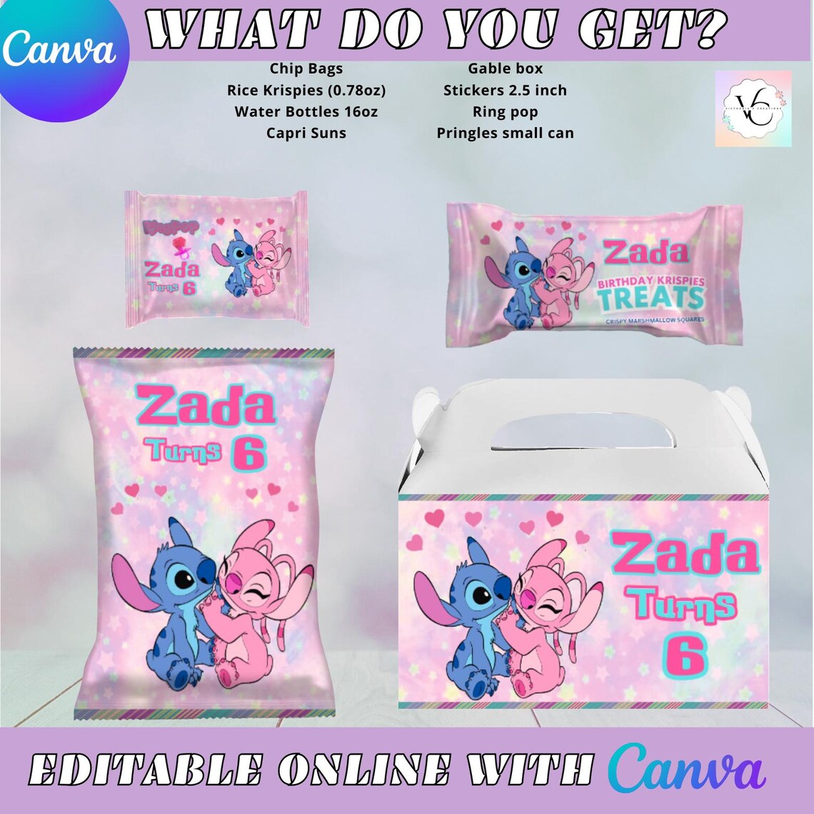 Stitch and Angel Bundle 8 Favors: Chips, Water, Juice and More ...