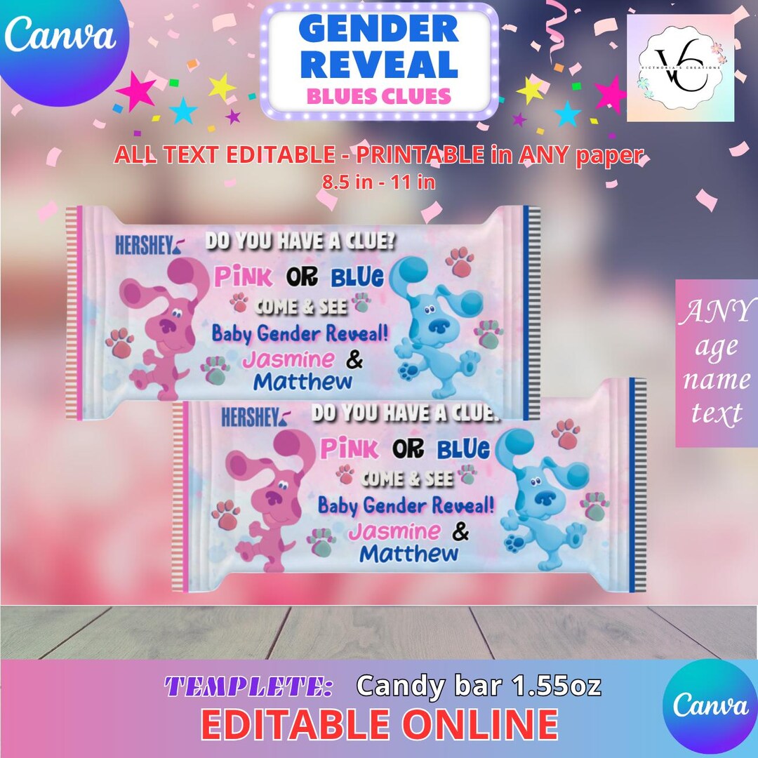 Blues Clue Gender Reveal Candy Bar Template, EDIT Yourself in CANVA ...