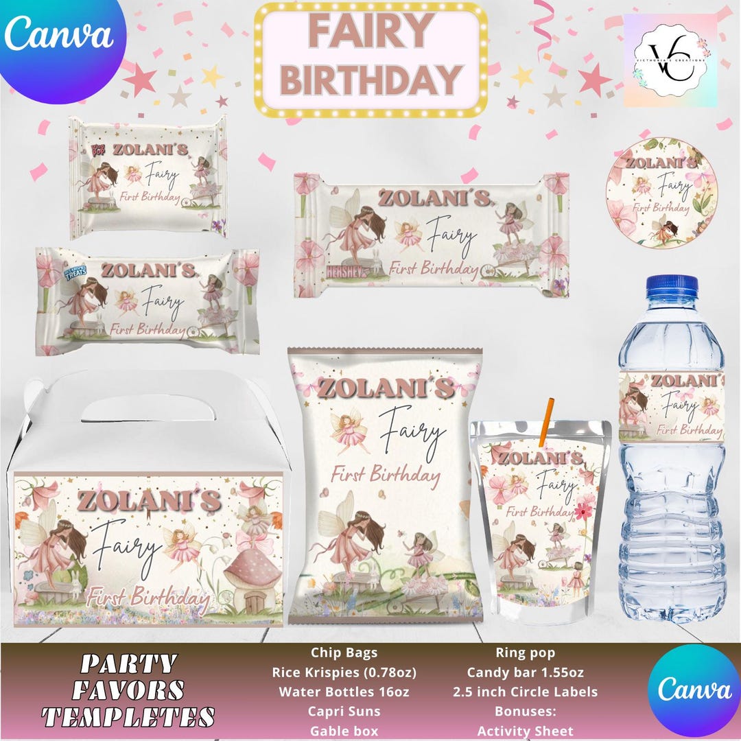 Party Labels - Fairy Birthday - 8 Party Favor Labels - Digital Download ...
