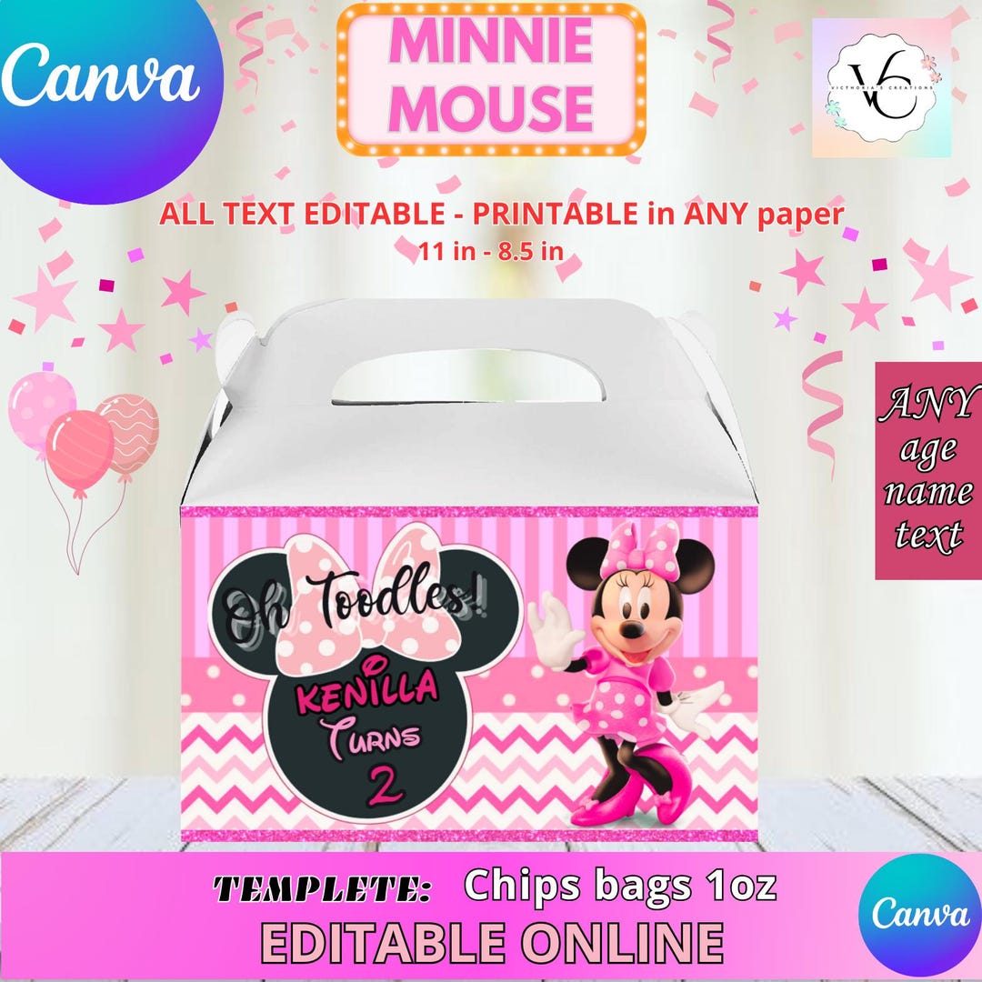 Minnie Mouse - Gable Box Template, Edit Yourself in CANVA. Party Kit ...
