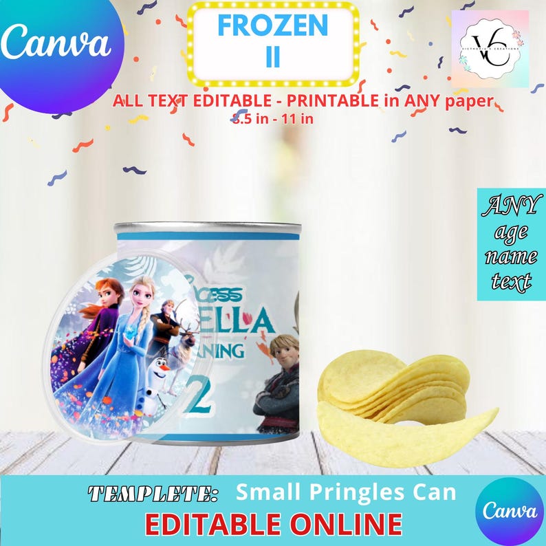 Frozen - Pringles Small Can Template, EDIT Yourself in CANVA - Etsy