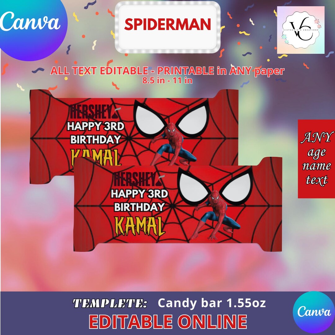 Spiderman - Candy Bar Template, EDIT Yourself in CANVA - Etsy
