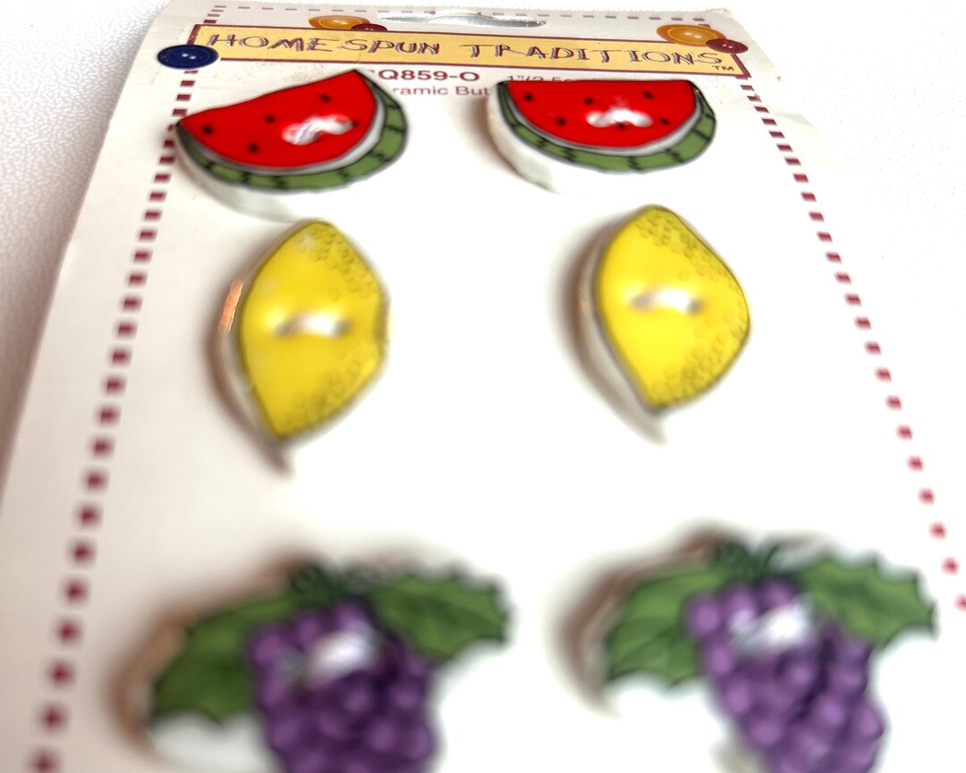 Vintage Ceramic Buttons - Homespun Traditions - Summer Fruit, Lemons ...