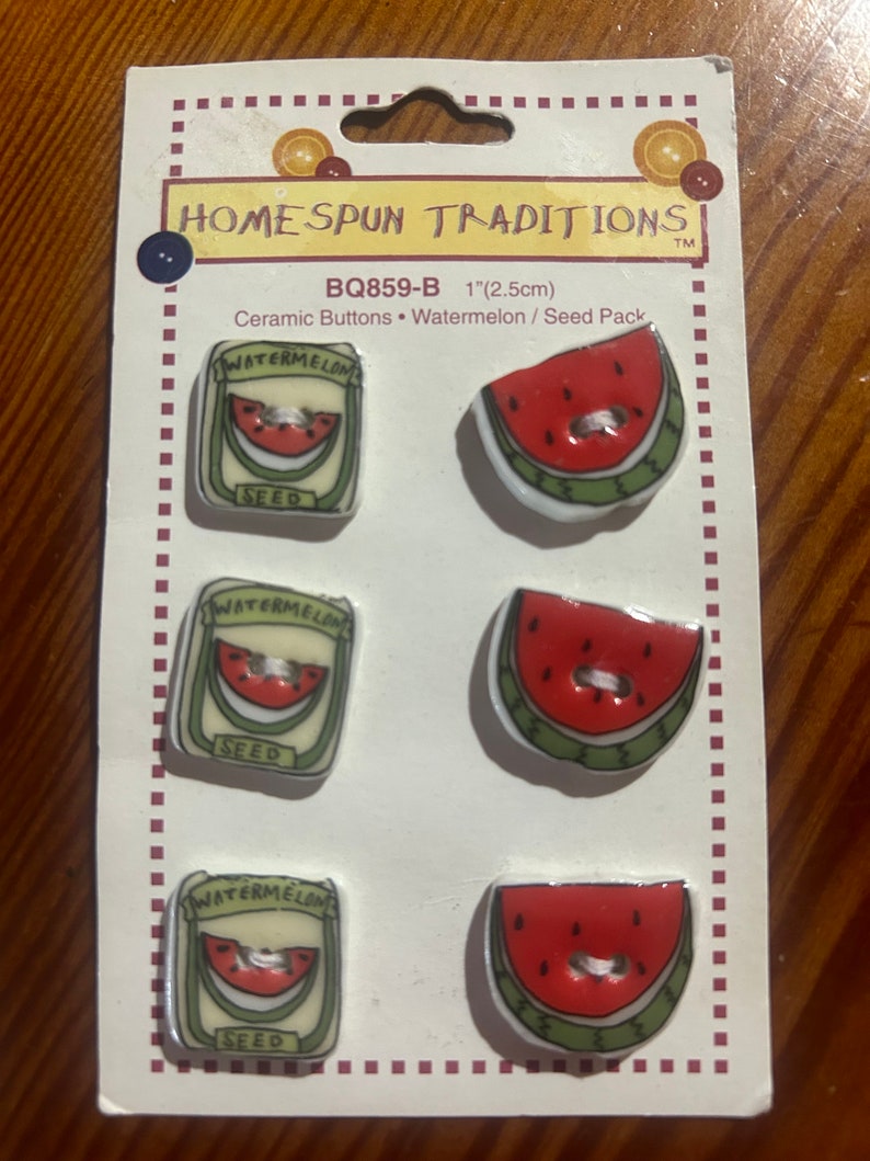 Vintage Ceramic Buttons Homespun Traditions Watermelon, Seeds, Summer ...
