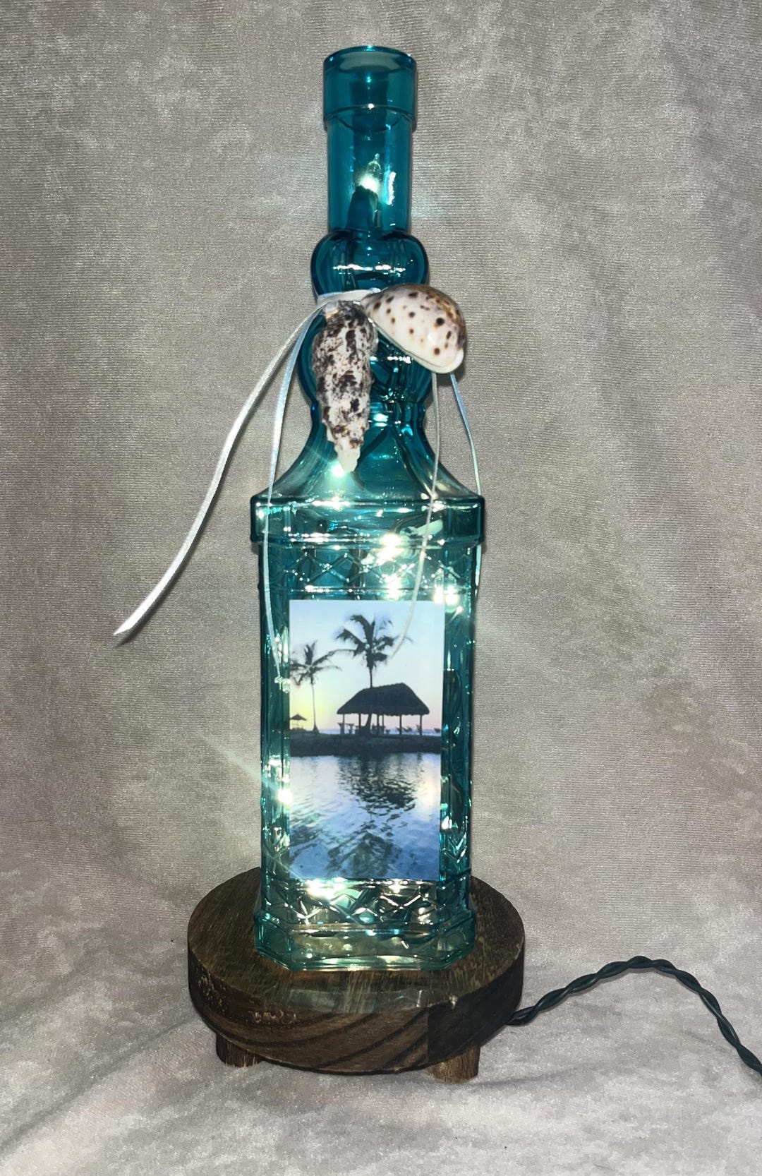 Beach Hut Lighted Square Blue Bottle - Etsy