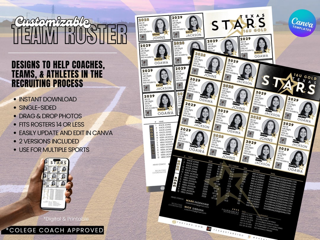 Customizable Team Roster | Canva Template - Etsy