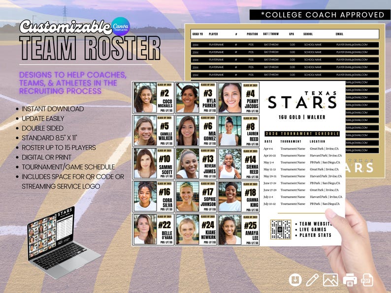 Customizable Team Roster | for Young Teams to Competitive Travel Ball ...