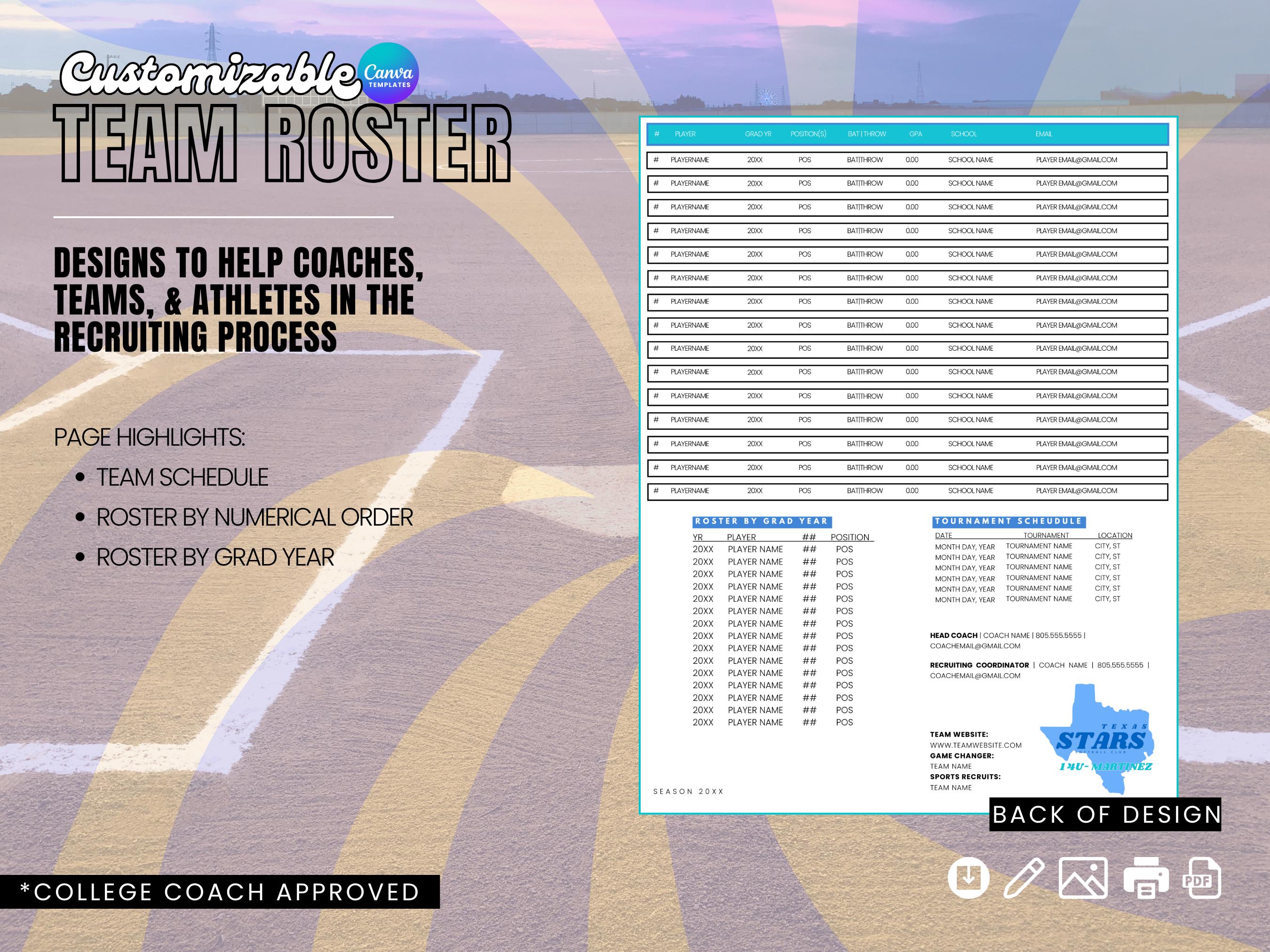 Canva Team Roster Template | Double-sided College Recruiting Tool ...