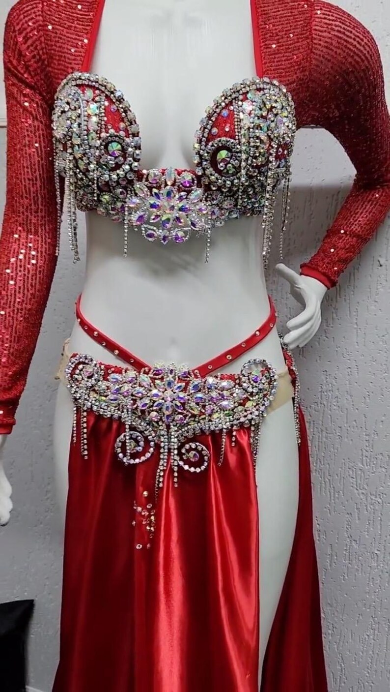 Made to Order Red Crystals Belly Dance Dress,dance Show Costume ...