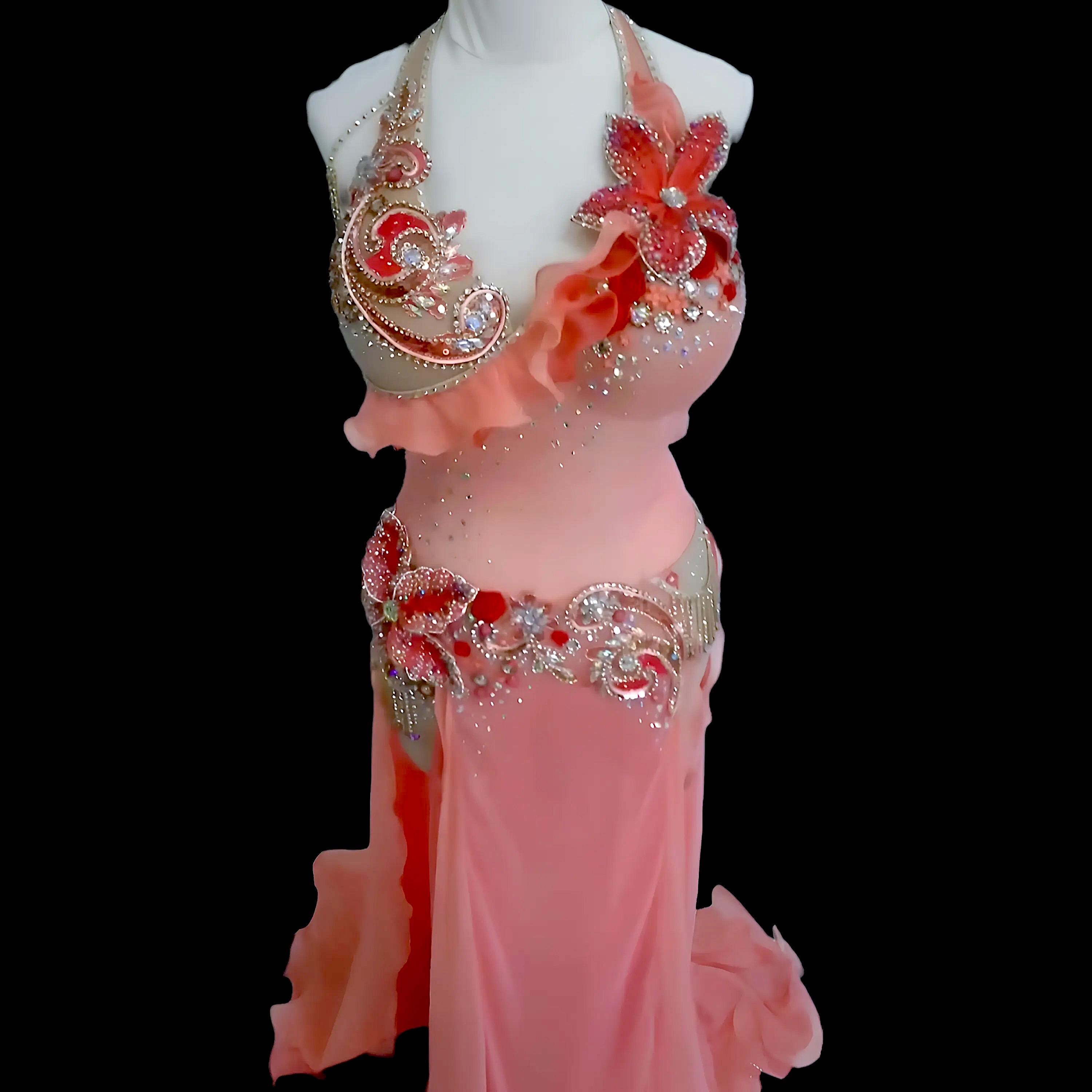 Made to Order Baladi Belly Dance Coral Dress,crystals Sparkling Dance ...