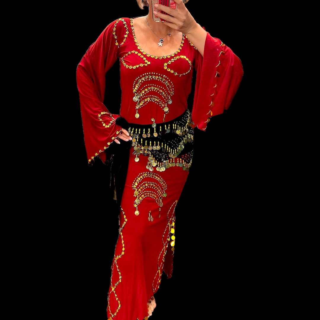 Bellydance Baladi Dress Set: Egyptian Dance Costume With Coins Belt - Etsy