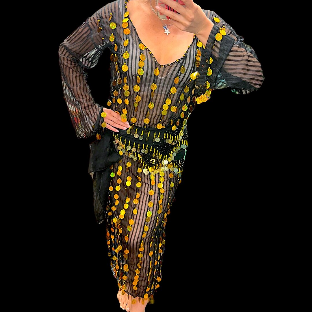 Bellydance Baladi Dress Set With Coins Belt ,dress for Saidi, Shaabi ...