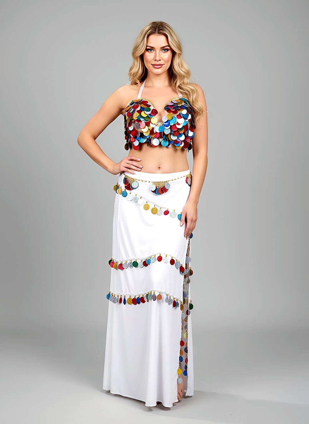 Sequins Sparly White Belly Dance Costume: Performance Show Outfit - Etsy