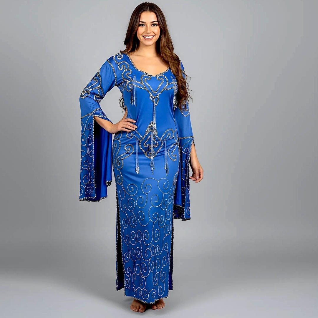 Blue Baladi Belly Dance Dress:professional Performance Saudi Egyptian ...
