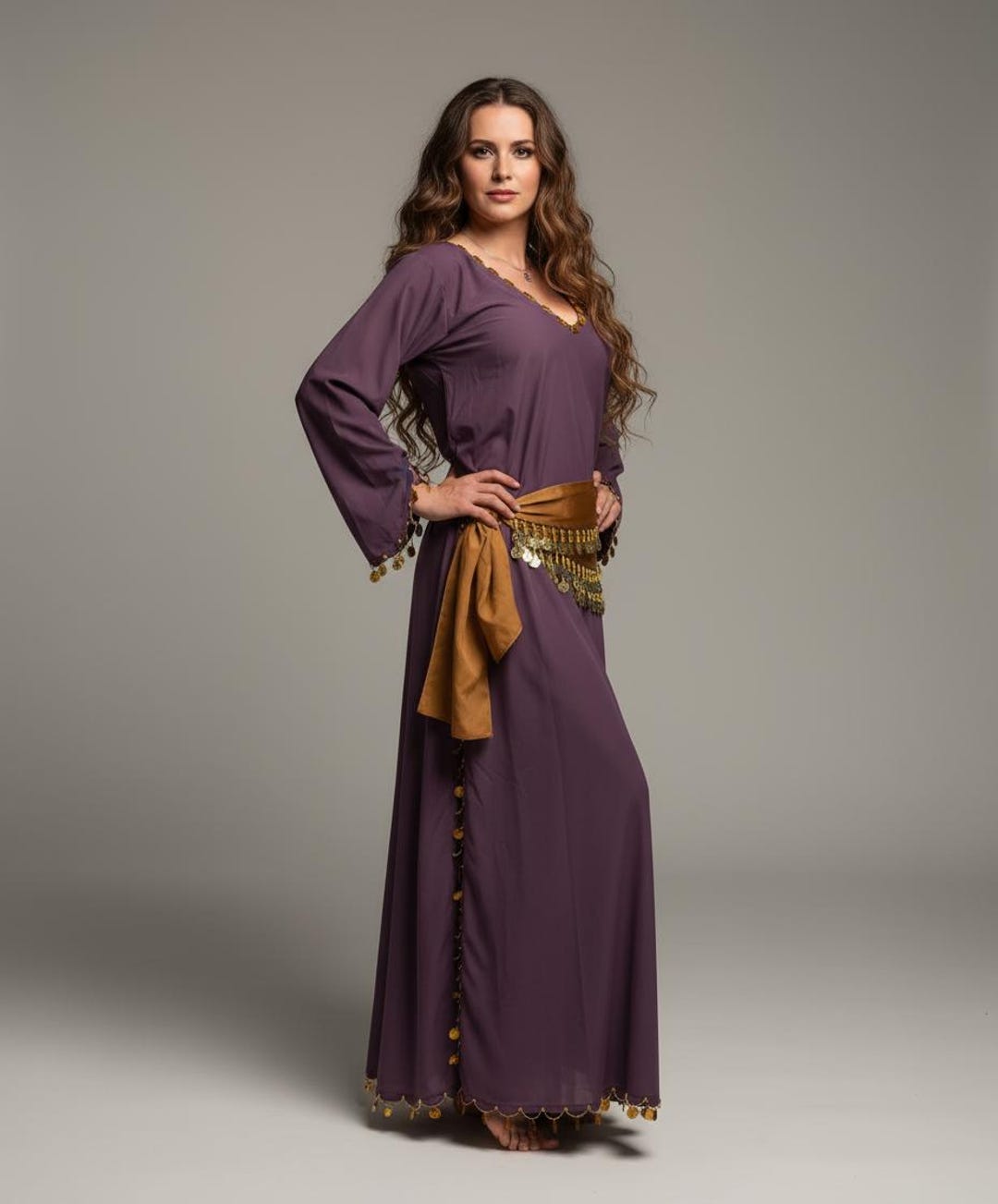 Bellydance Purple Baladi Dress Set: Egyptian Dance Costume With Coins ...