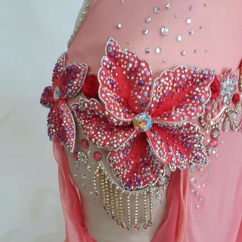 Made to Order Baladi Belly Dance Coral Dress,crystals Sparkling Dance ...