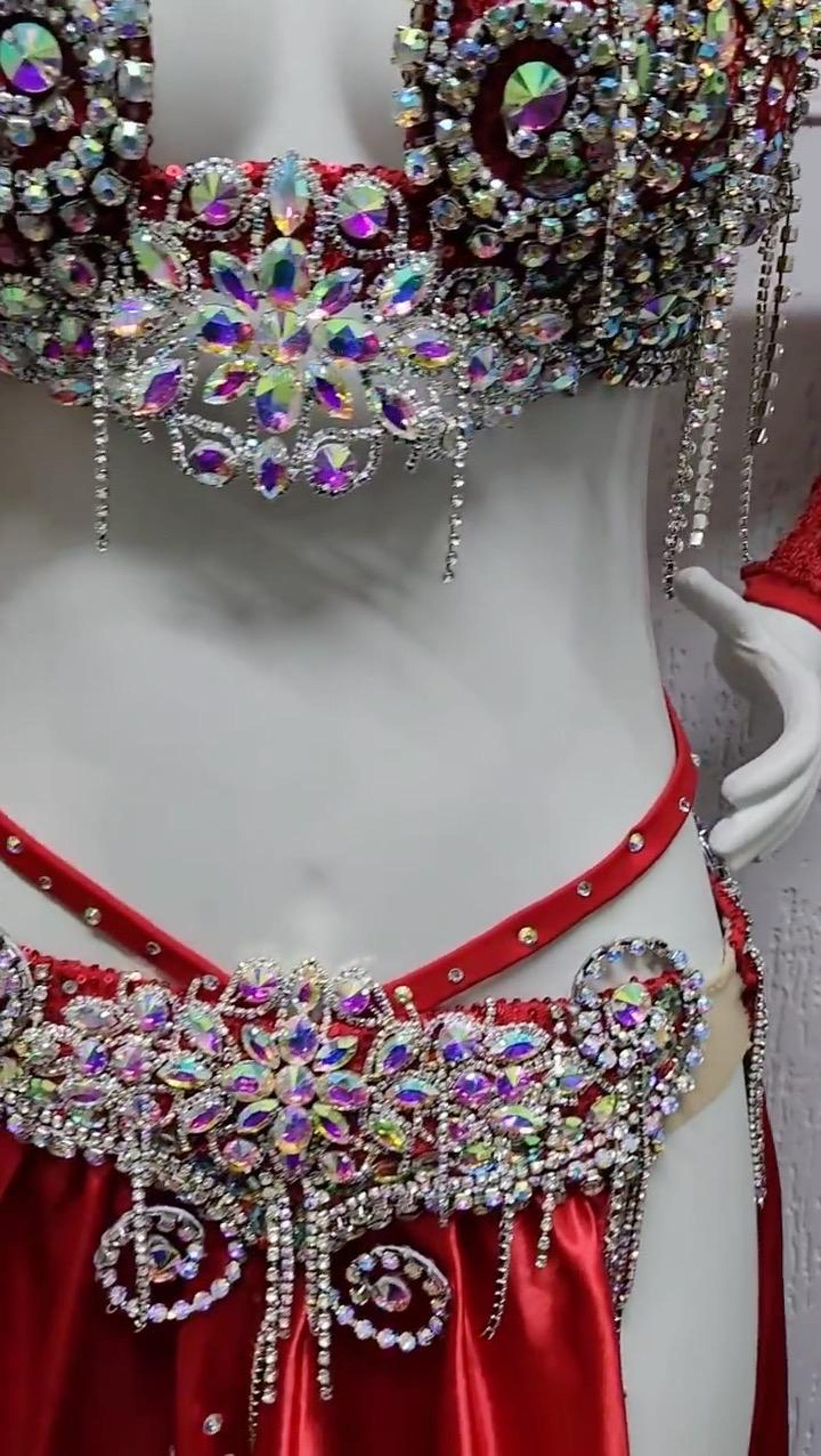 Made to Order Red Crystals Belly Dance Dress,dance Show Costume ...