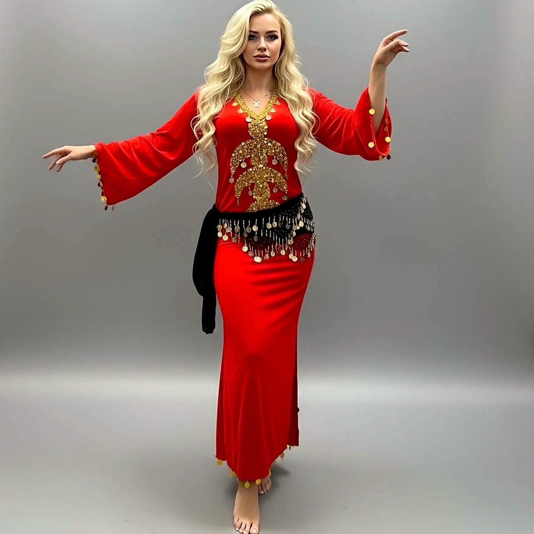 Belly Dance Red Balady Dress Costume: Red Baladi Dress With Coins Belt ...