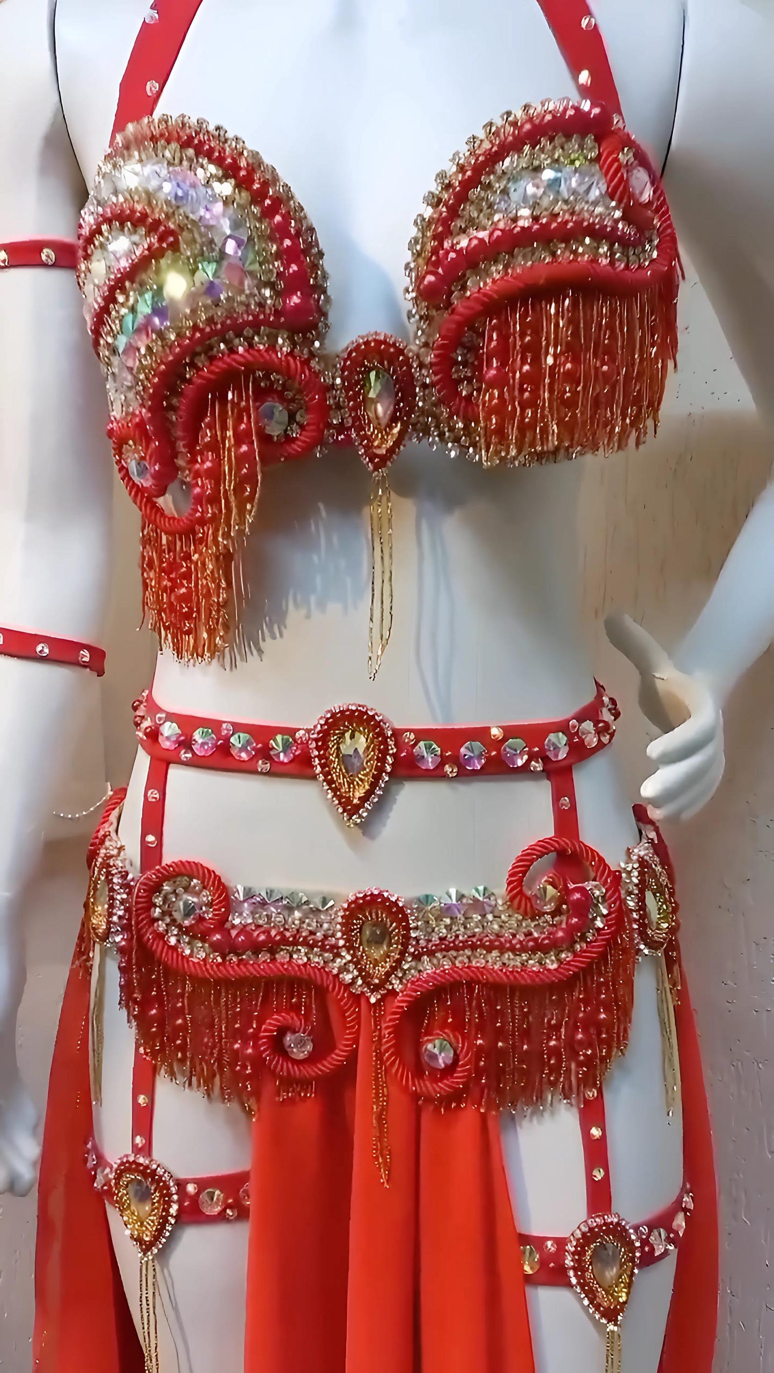 Made to Order Belly Dance Red Crystals Costume,showgirl Dress,belly ...