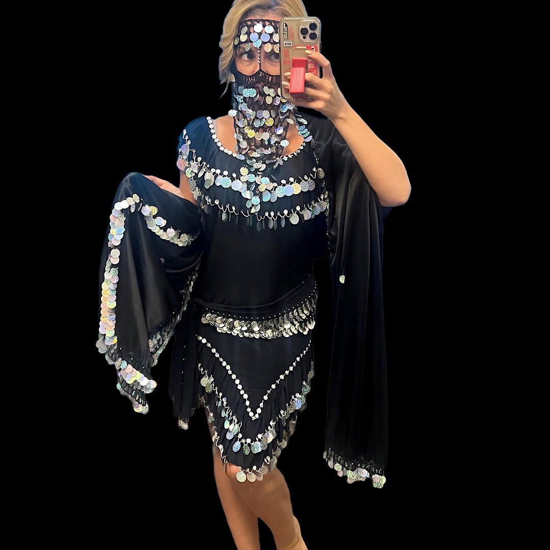 Belly Dance Black Baladi Dress 4 Pcs Set With Belt , Performance Belly ...