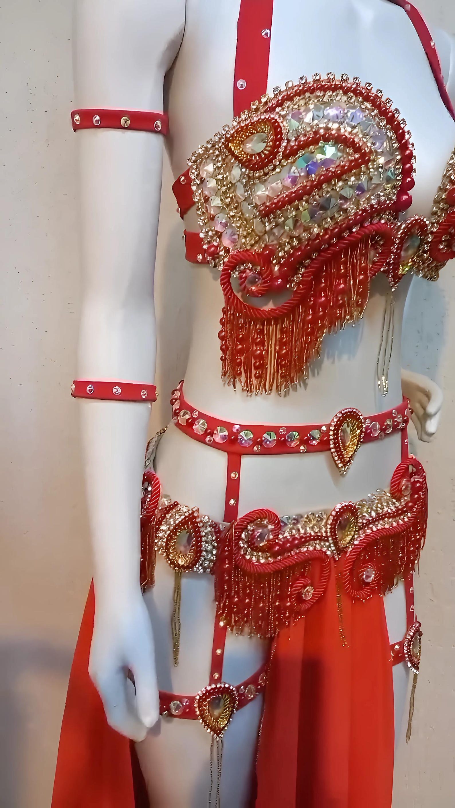 Made to Order Belly Dance Red Crystals Costume,showgirl Dress,belly ...