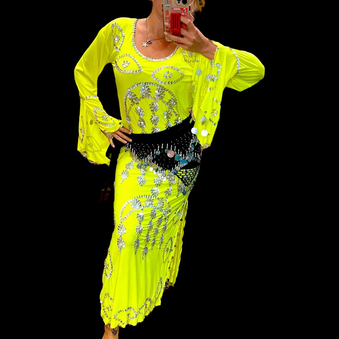 Bellydance Baladi Dress Set With Coins Belt ,dress for Saidi, Shaabi ...