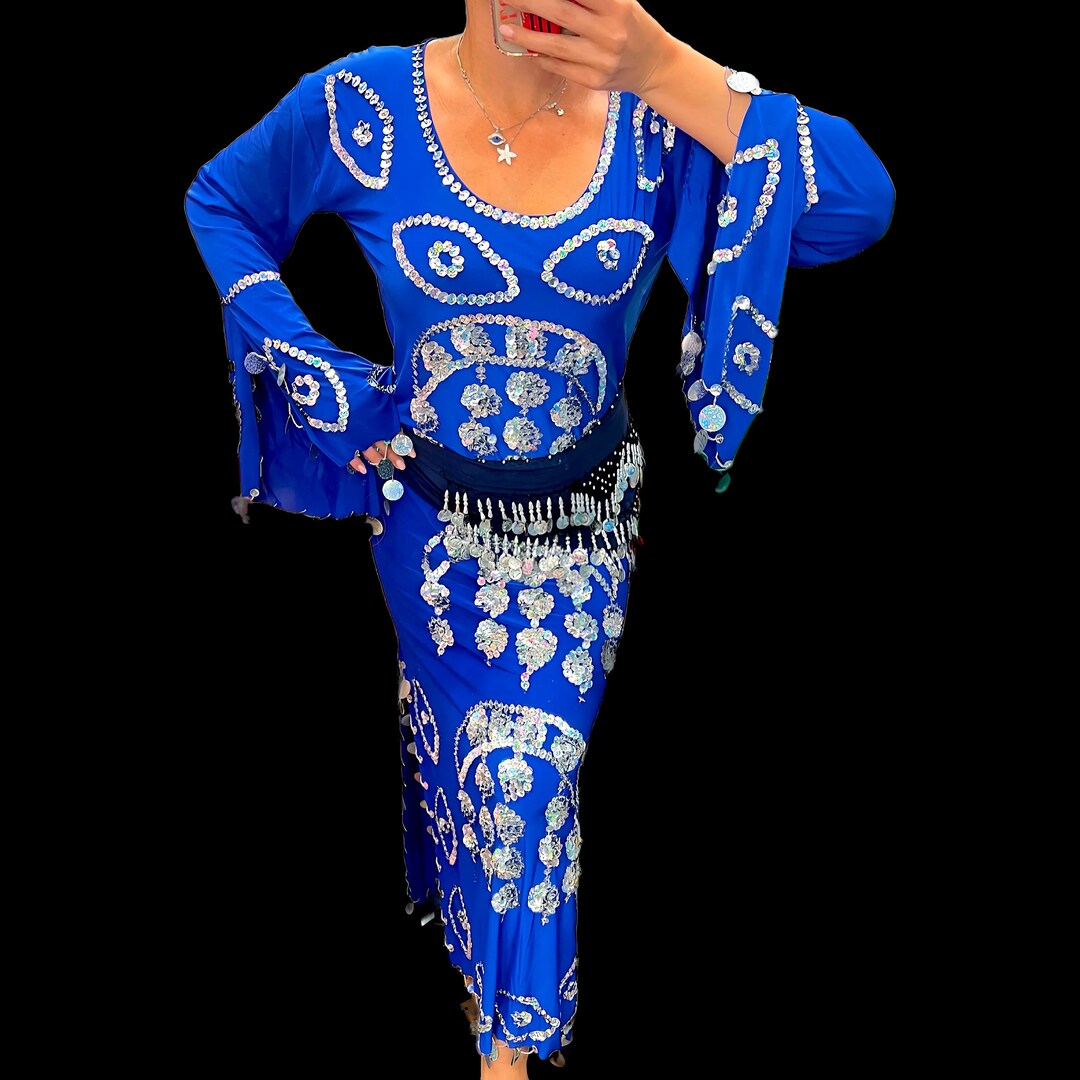 Bellydance Baladi Dress Set With Coins Belt ,dress for Saidi, Shaabi ...