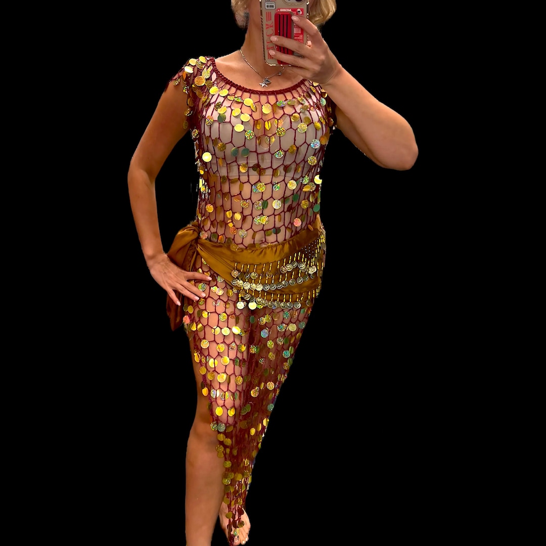 Bellydance Baladi Dress Set With Coins Belt ,dress for Saidi, Shaabi ...