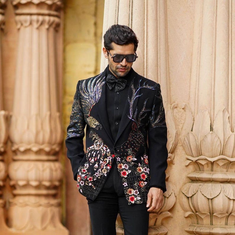 Designer Custom-made Men's Suit With Exquisite Embroidered Deer Details ...