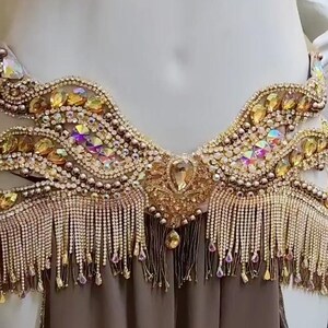 Custom Brown & Gold Crystal Belly Dance Costume: Performance Show ...