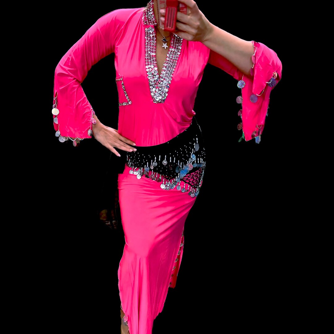 Bellydance Baladi Dress Set With Coins Belt ,dress for Saidi, Shaabi ...