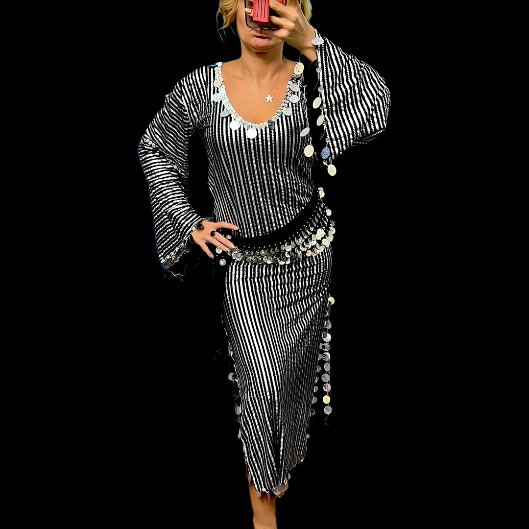 Bellydance Baladi Dress Set With Coins Belt ,dress for Saidi, Shaabi ...