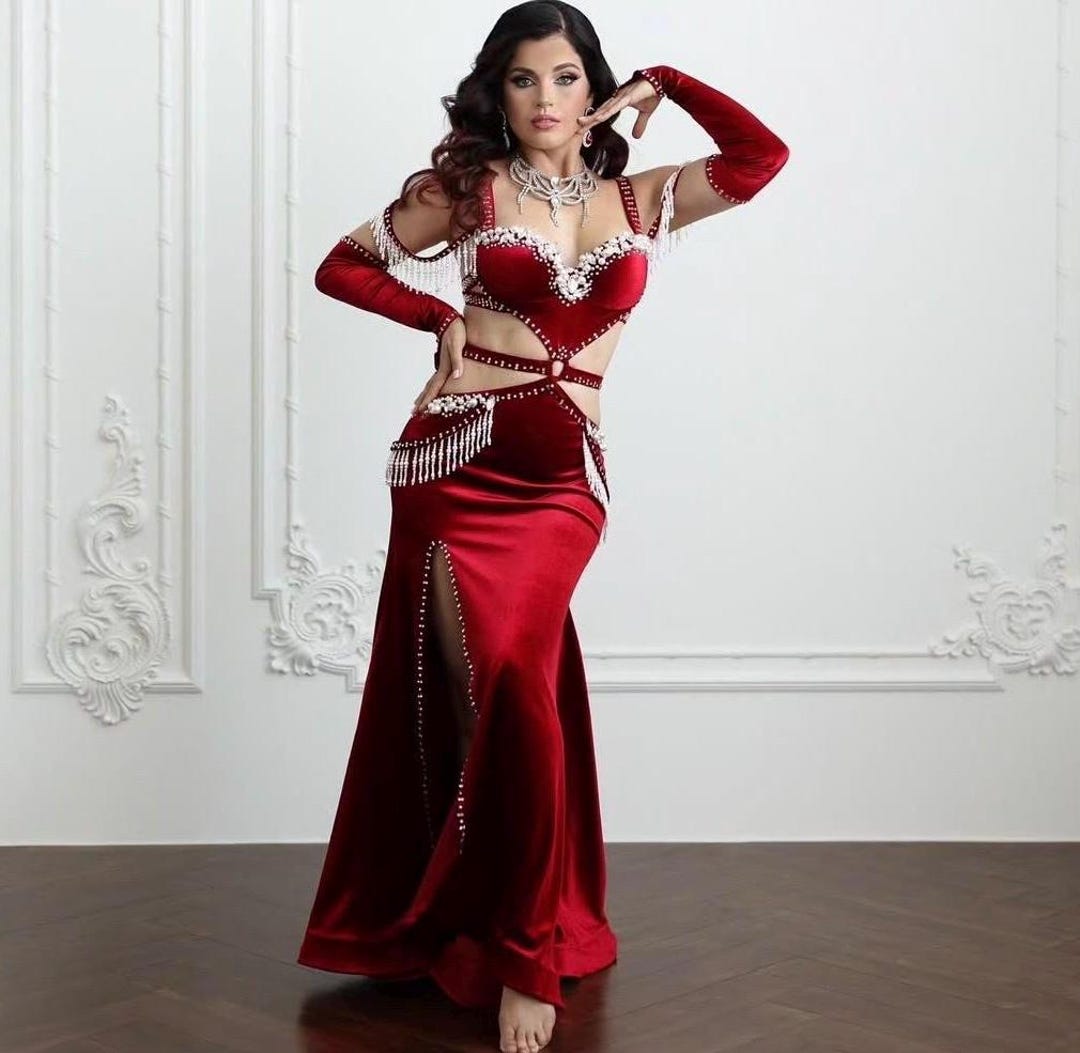 Bellydance Red Velvet Baladi Dress Set ,dress for Saidi, Shaabi,baladi ...