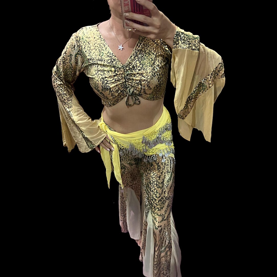 Belly Dance Training Costume Pants Top Set With Belt,1 Unique Pcs From ...