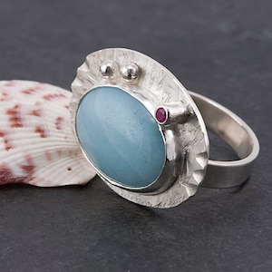 Amazonite Ring - Sterling Silver and Gemstone With Lab Grown Pink ...