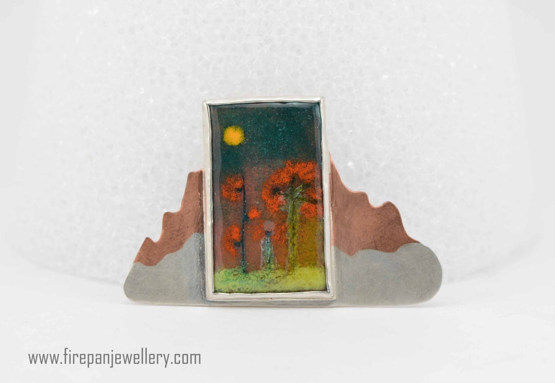 Painted Desert Brooch, Enamel,copper, Sterling Silver, Marriage of ...